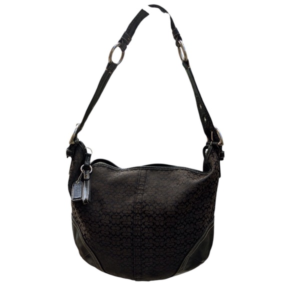 Coach | Bags | Coach Hobo Black Signature Canvas Leather Trim Shoulder ...
